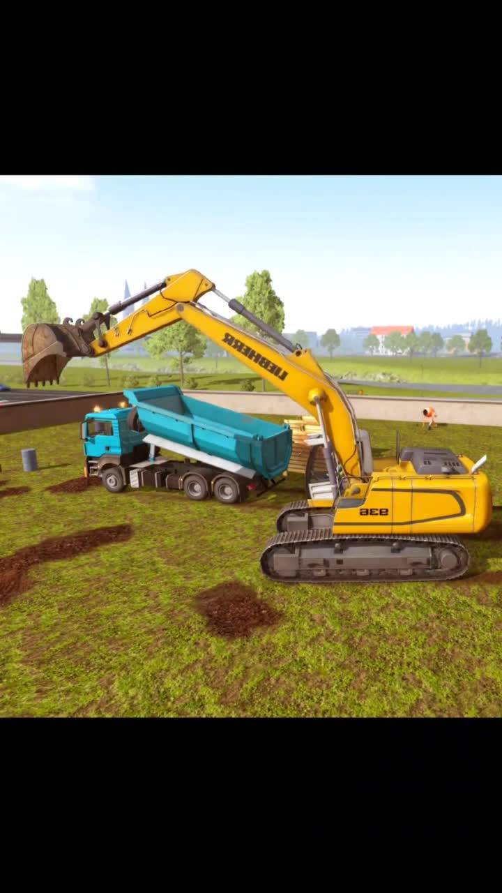 动漫:挖掘机挖土,翻斗车装货,工程车动画片大全