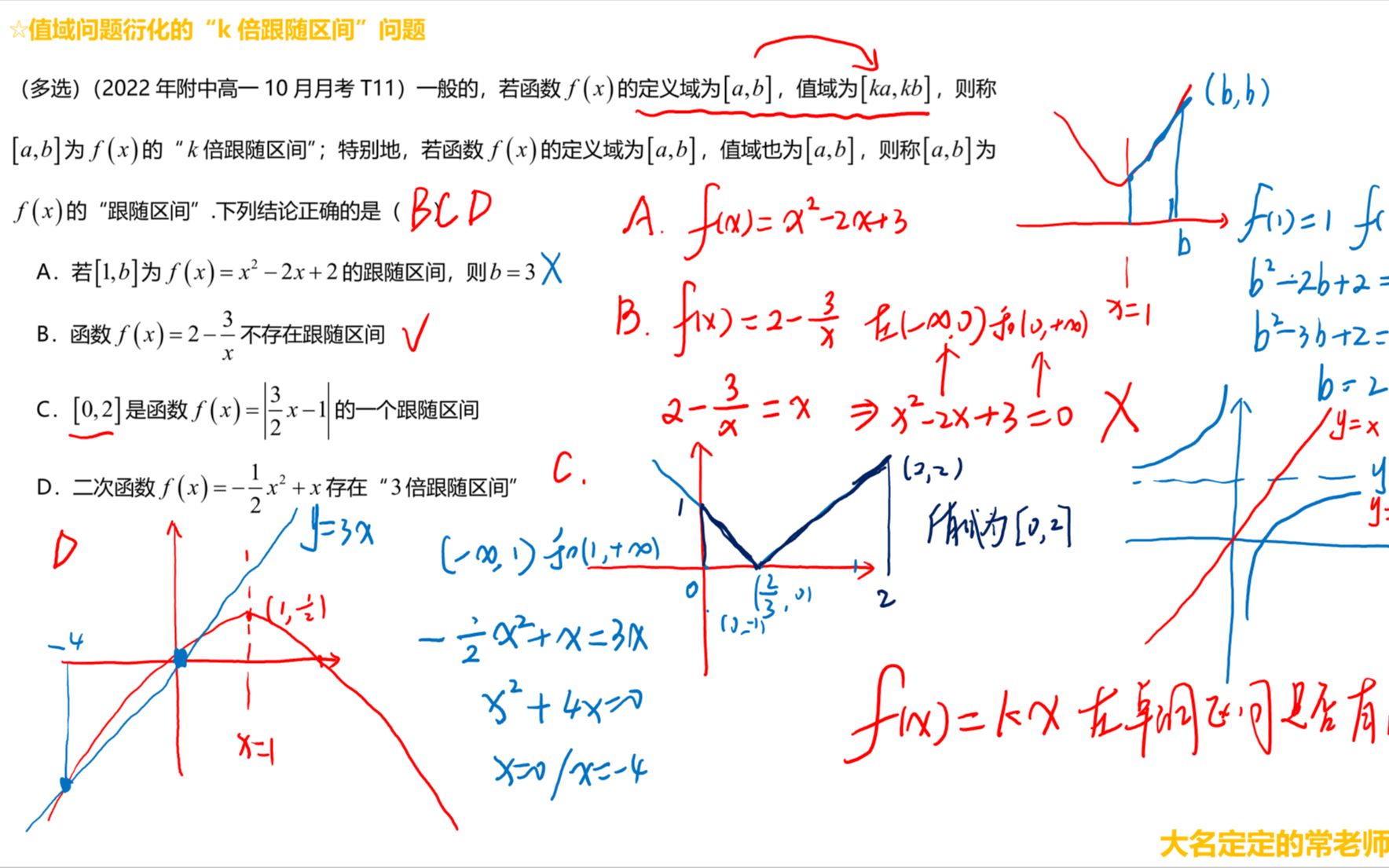 【函数好题】C009值域问题衍化的“k倍跟随区间”问题