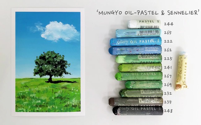〔油画棒/风景画〕夏日中充满生机枝叶茂密的树木