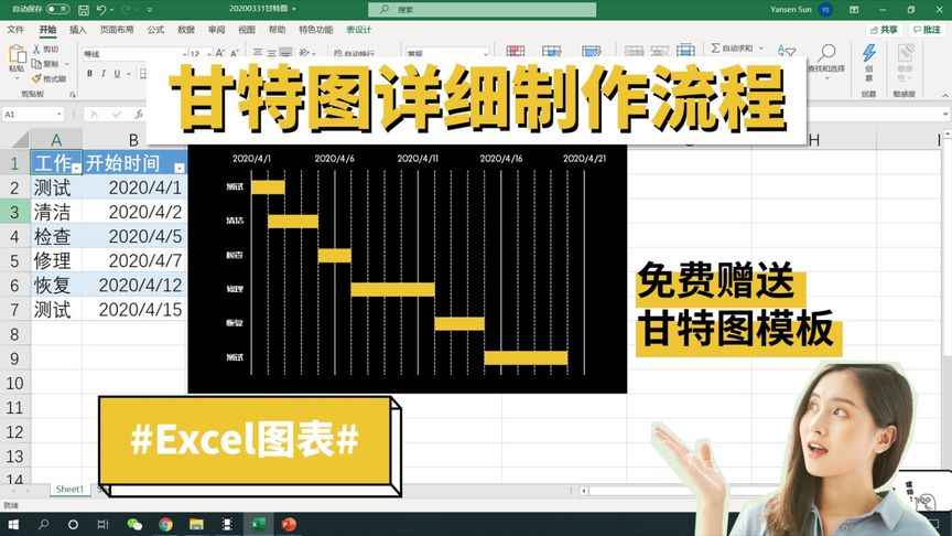 #excel图表#甘特图详细制作流程,简单易学,赠送模板