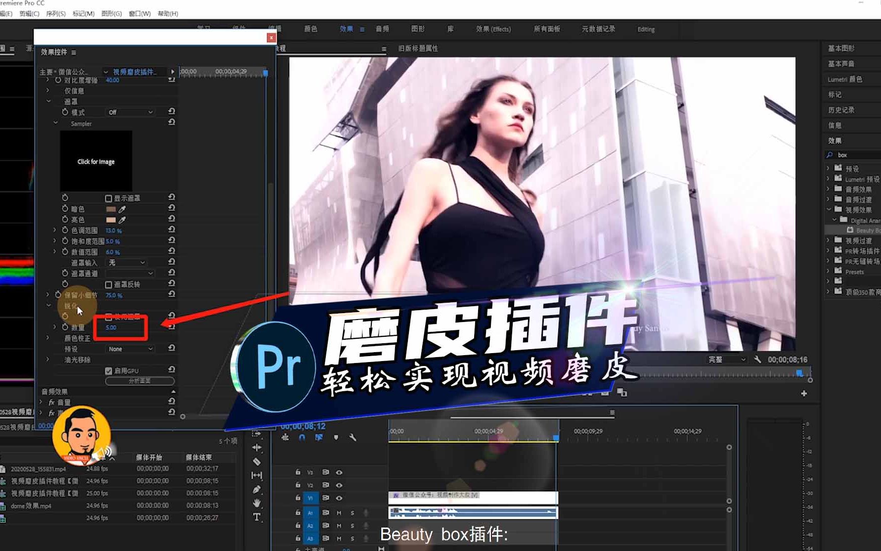 pr如何制美颜效果?磨皮插件beauty box来帮忙!