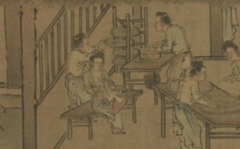 宋朝的纺织业,男女搭配干活。蚕织图卷——梁凯。现存东京国立博物...