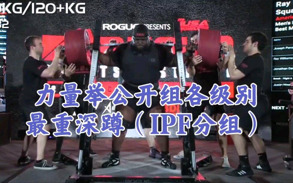 力量举公开组各级别最重深蹲(IPF分组)