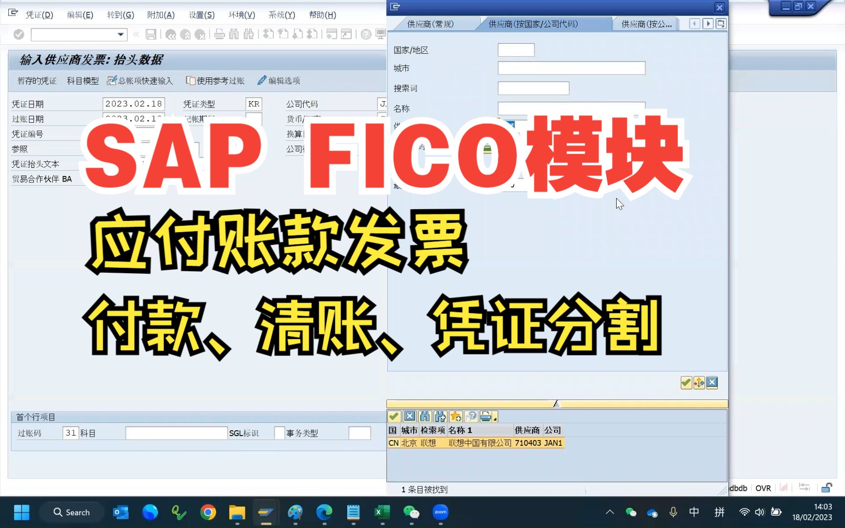 SAP FICO模块 应付账款发票 付款 清账 凭证分割 SAP入行