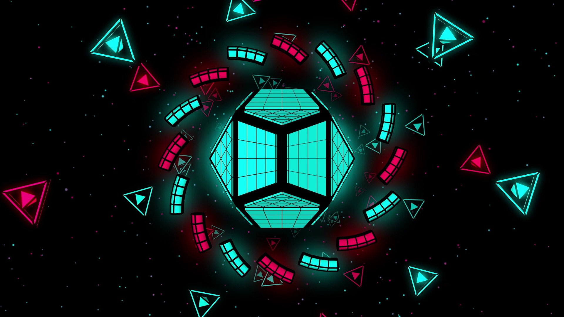 【舞台背景】13- 绿红色霓虹灯三角形多边形旋转元素动态循环视频...