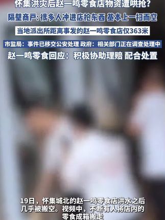 怀集洪灾后赵一鸣零食店物资遭哄抢?多方回应(九派新闻)#赵一鸣零食