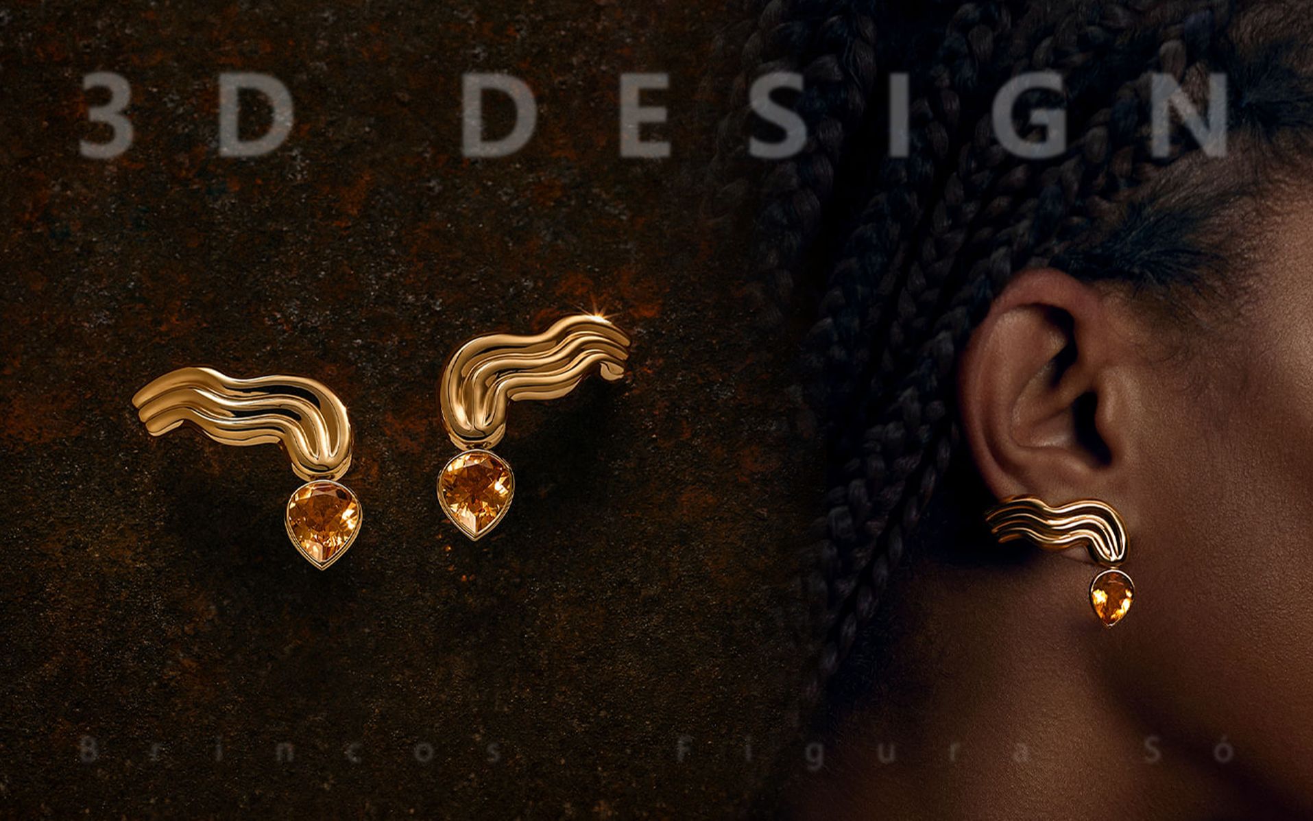 首饰设计师工作日常,喜欢的可日常佩戴饰品黄水晶18K金耳坠,3D设计,...