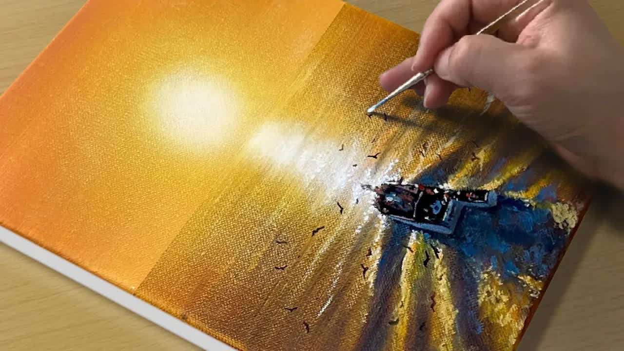 日出海景绘画/初学者丙烯画--自学教程入门