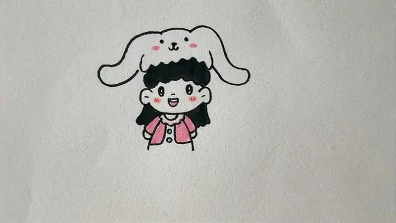 玉桂狗女孩简笔画,简单好画一学就会!