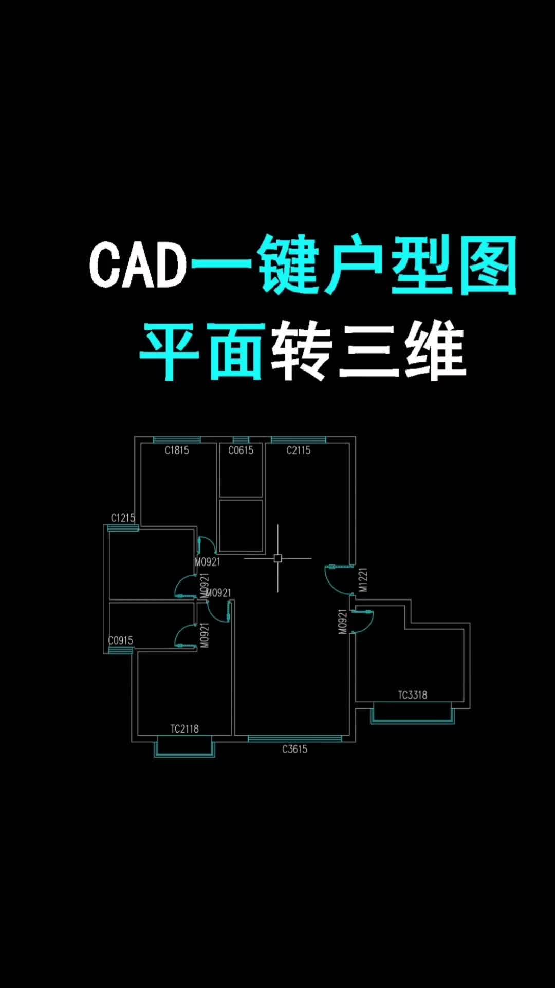 CAD户型图一键平面转三维#cad教程 #cad画图
