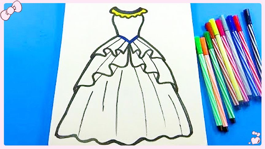 儿童简笔画:一起来画超美丽的公主裙,宝宝学习颜色轻松学画画!