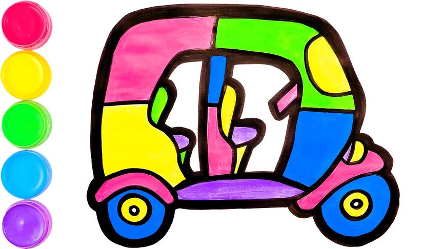 小星星简笔画:可爱的五彩面包车简笔画