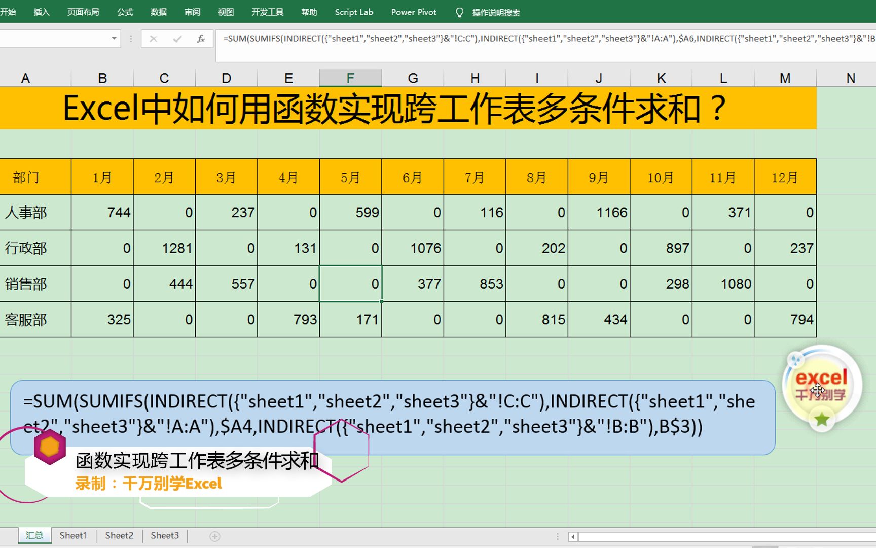 Excel中如何实现跨工作表多条件求和
