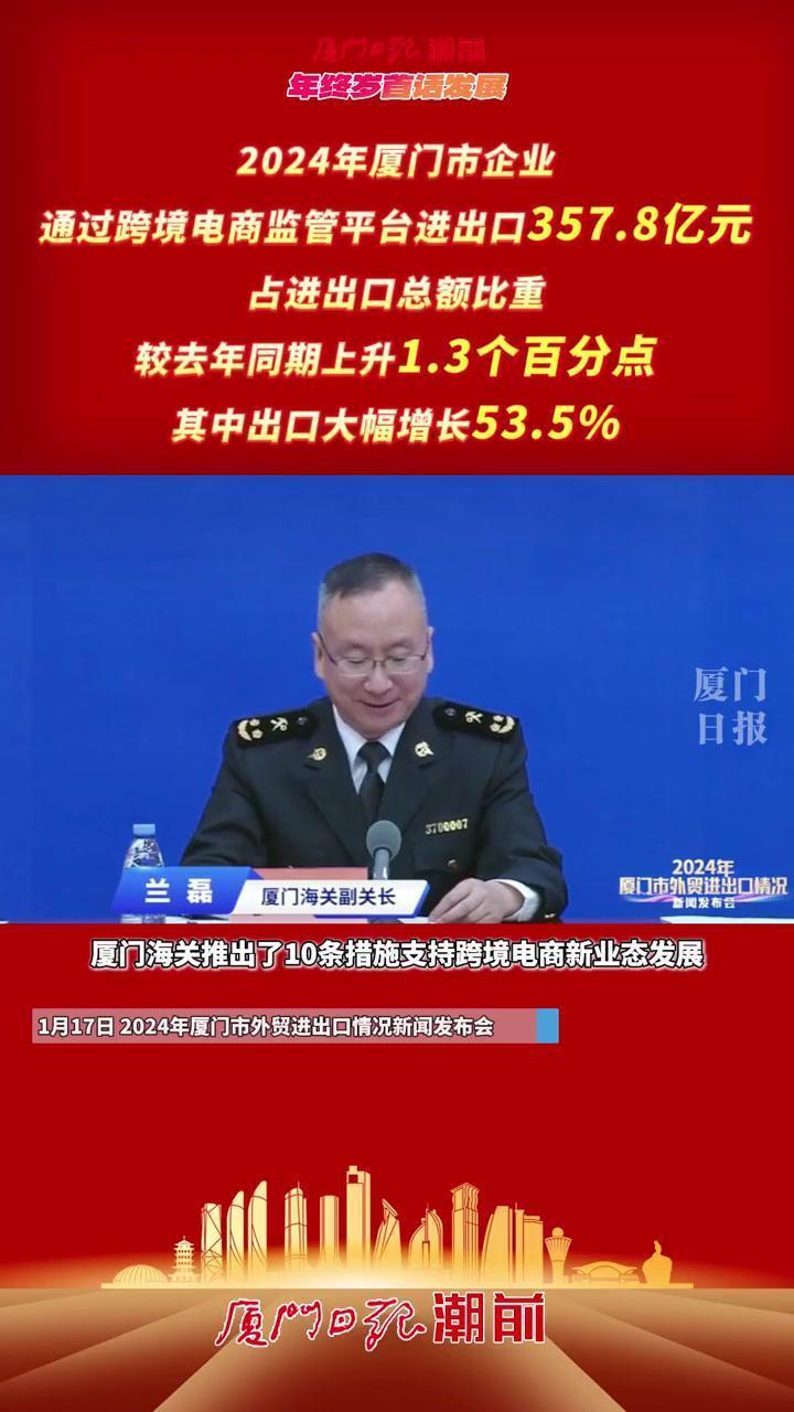 2024年厦门市企业通过跨境电商监管平台进出口357.8亿元