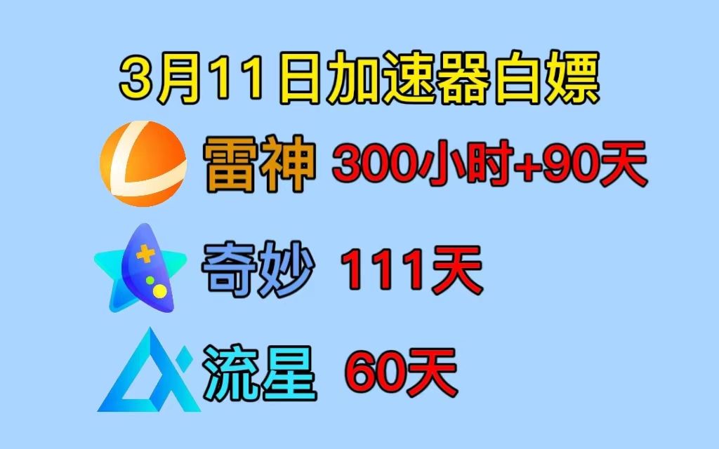 3月11日加速器免费白嫖!各种口令!zz/AK/3A/野豹腾游 人手一份!