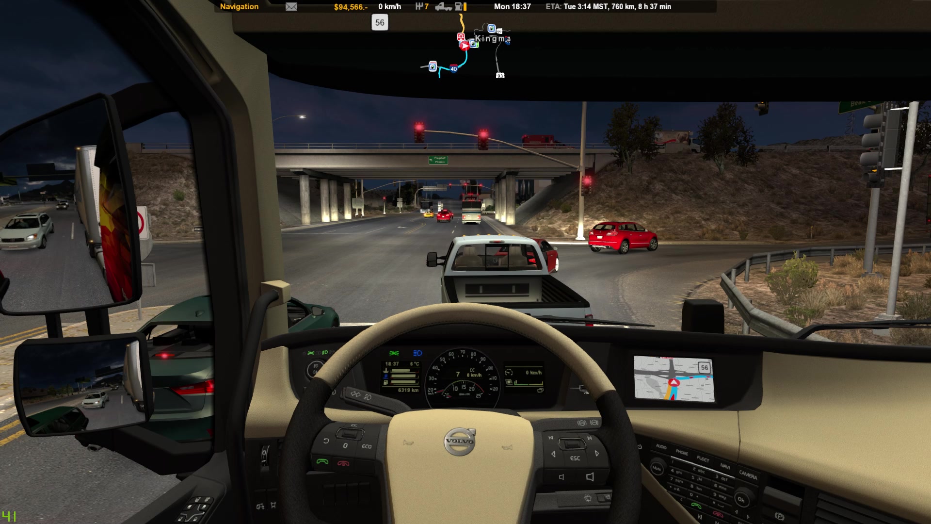 美国卡车模拟1.35,亚利桑那州沙漠公路晚高峰,现实交通密度比例mod