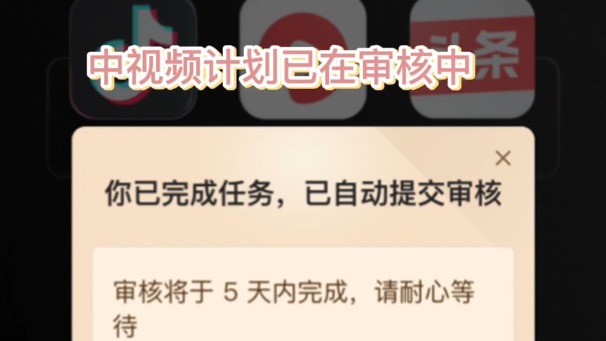 中视频计划已在审核过程中 5个工作日出结果