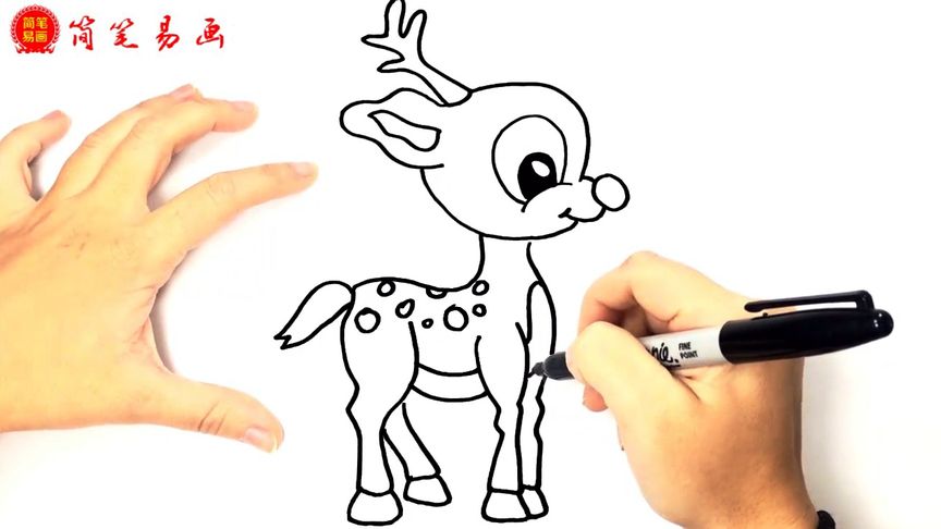 如何画梅花鹿 一分钟学会简笔画 Sika deer超级简单的绘画技巧
