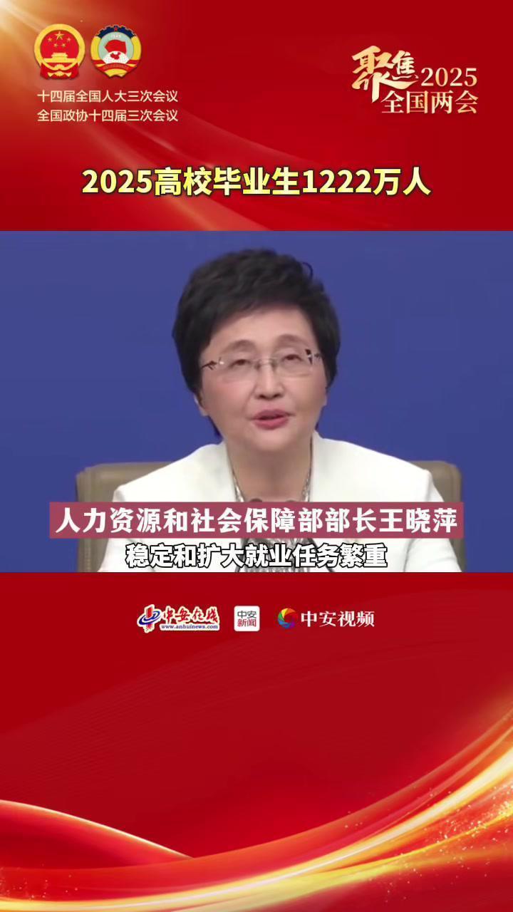 人社部谈2025年就业:今年高校应届毕业生1222万人。我们将面向高校...