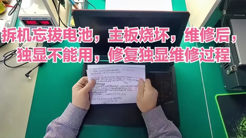 拆机忘拔电池,主板烧坏,维修后,独显不能用,修复独显维修过程