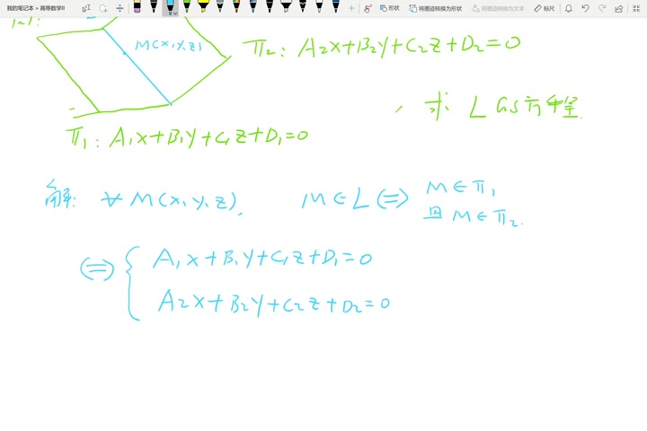 直线的代数方程,高等数学 第八章 空间解析几何 第四节(1)