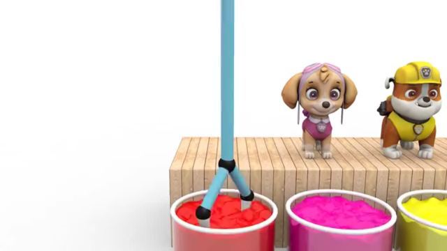 把汪汪队小狗放进染料池中,染成各种颜色,趣味早教动画