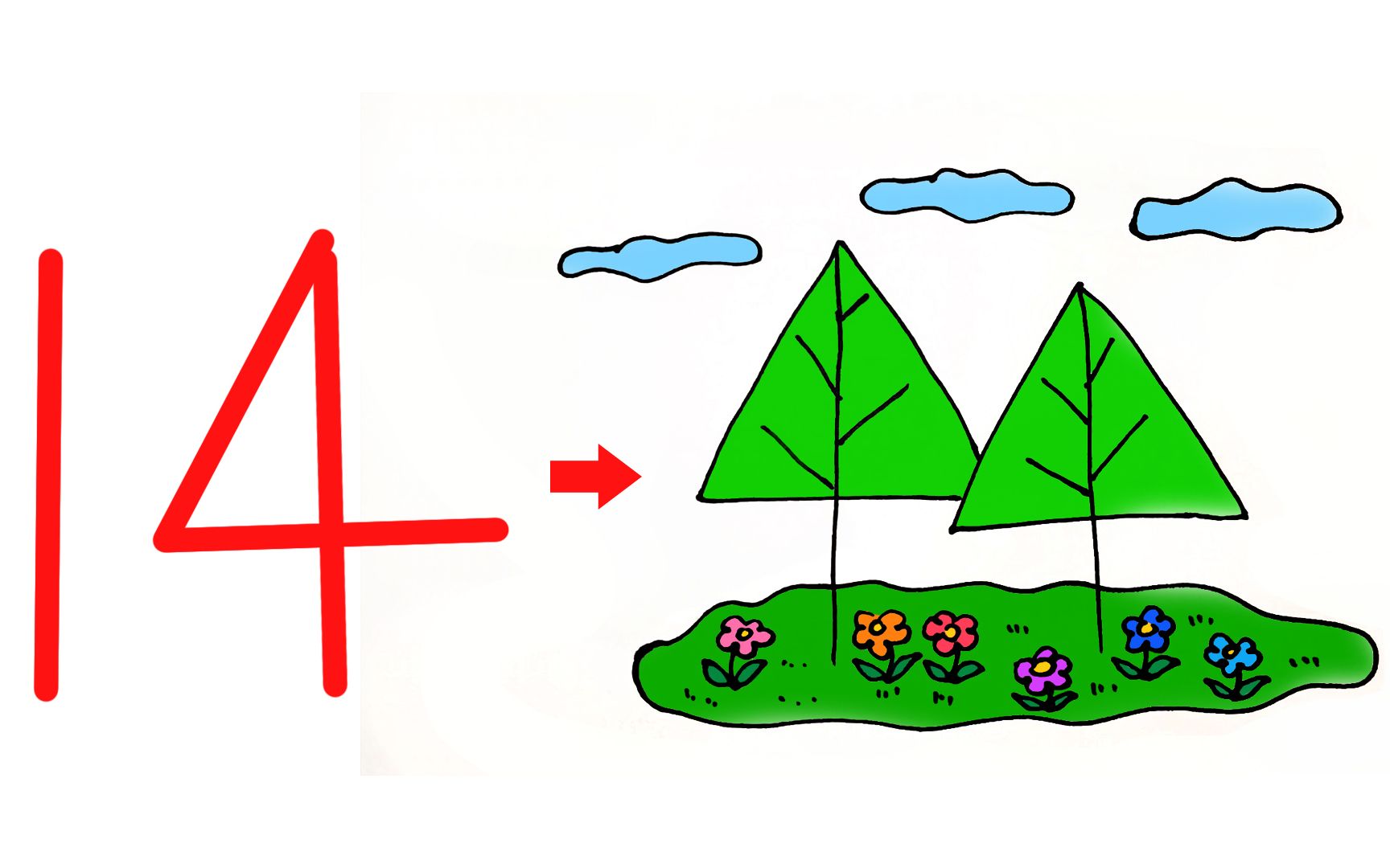 卡通简笔画 用数字14画大树,简单好画