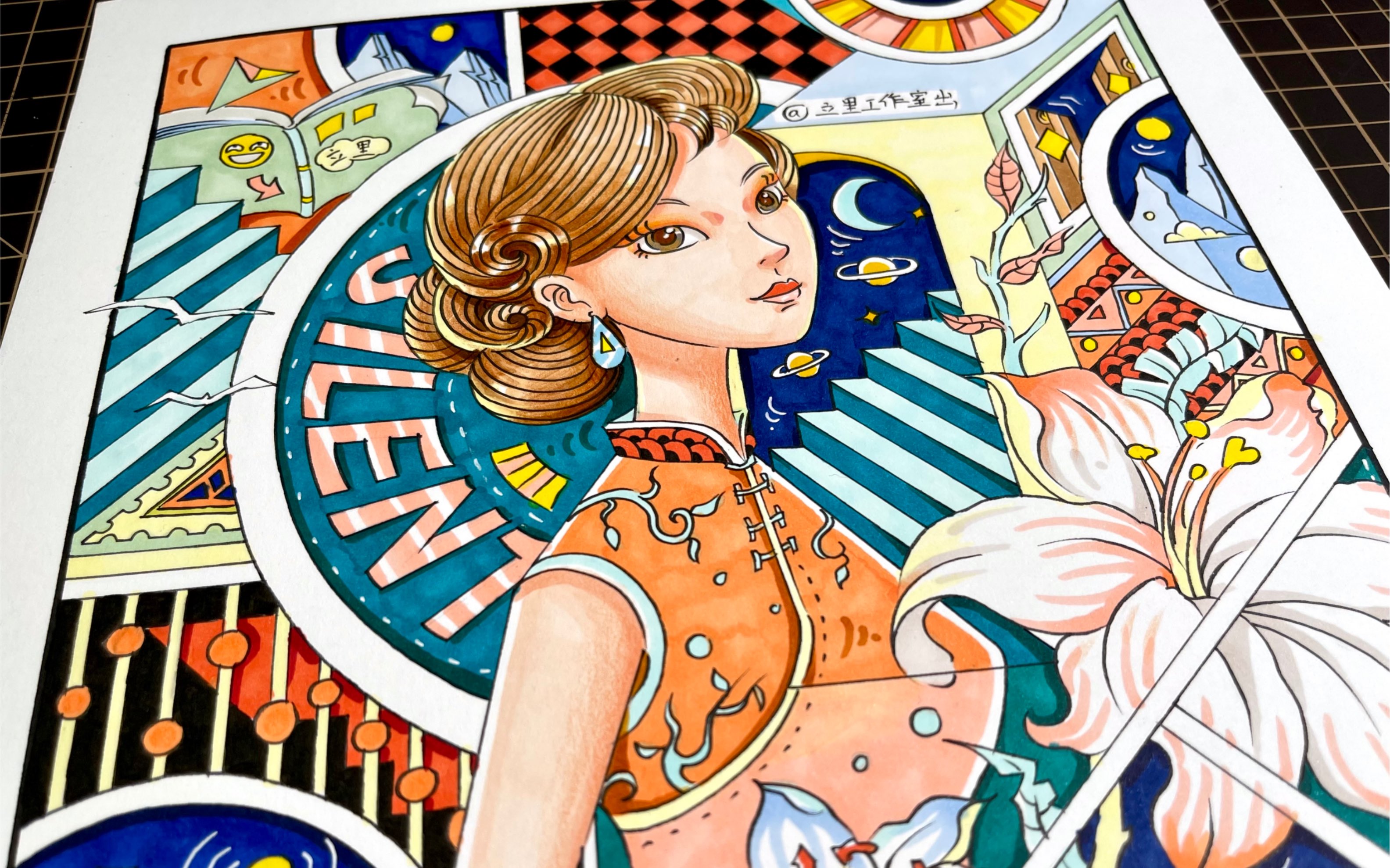 【平面构成风格设计-视觉传达设计手绘】马克笔原创示范课件-平构、...
