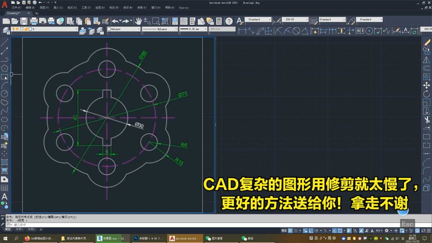 59、CAD复杂的图形用修剪就太慢了,更好的方法送给你!拿走不谢