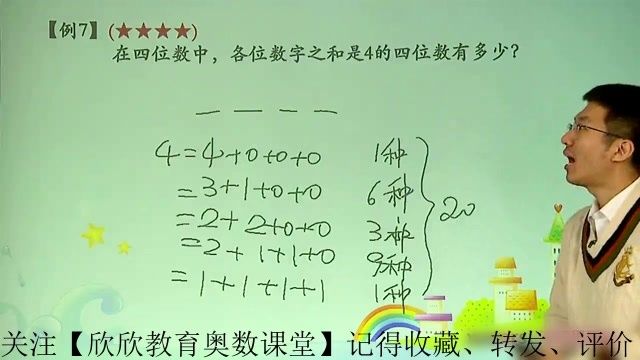 四年级奥数:在四位数中,各位数字之和是4的四位数有多少?