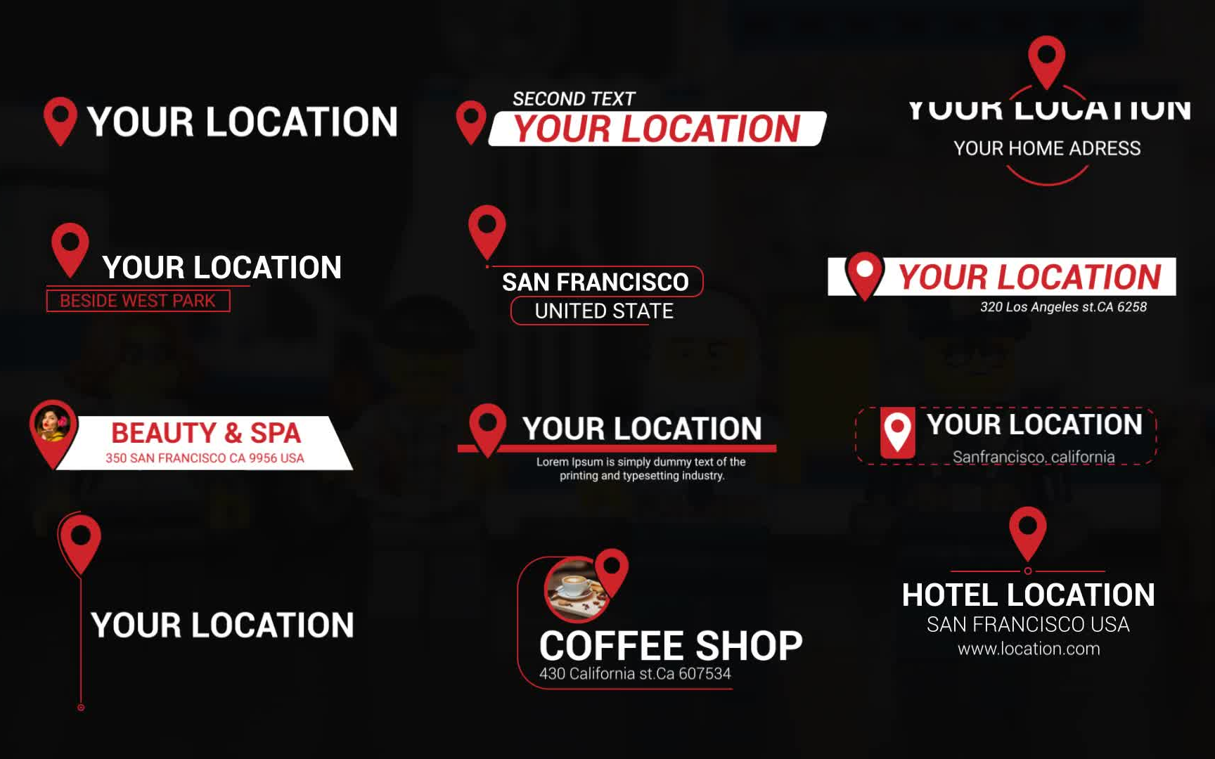 AE模板-定位文字标题模板旅游坐标位置地图标注方位