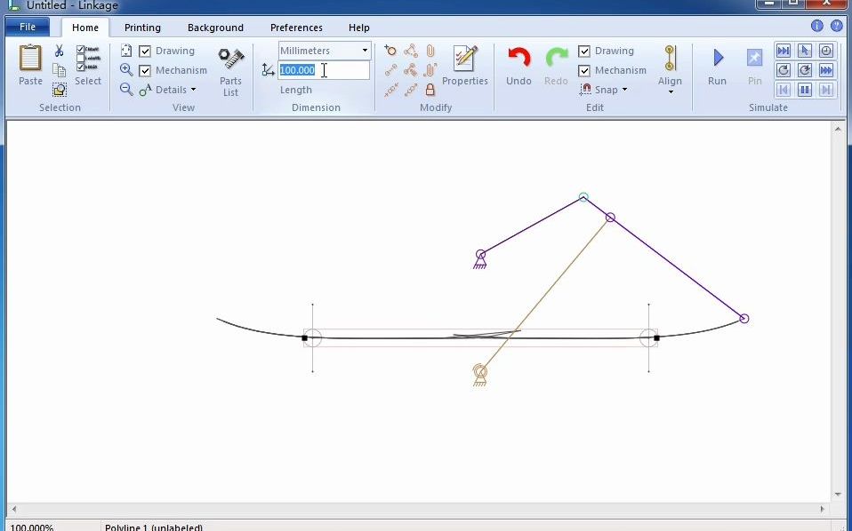 水平变幅机构(两固定支点竖直共线)-机构仿真