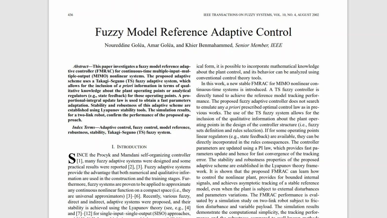 【机器人控制】模糊模型参考自适应控制