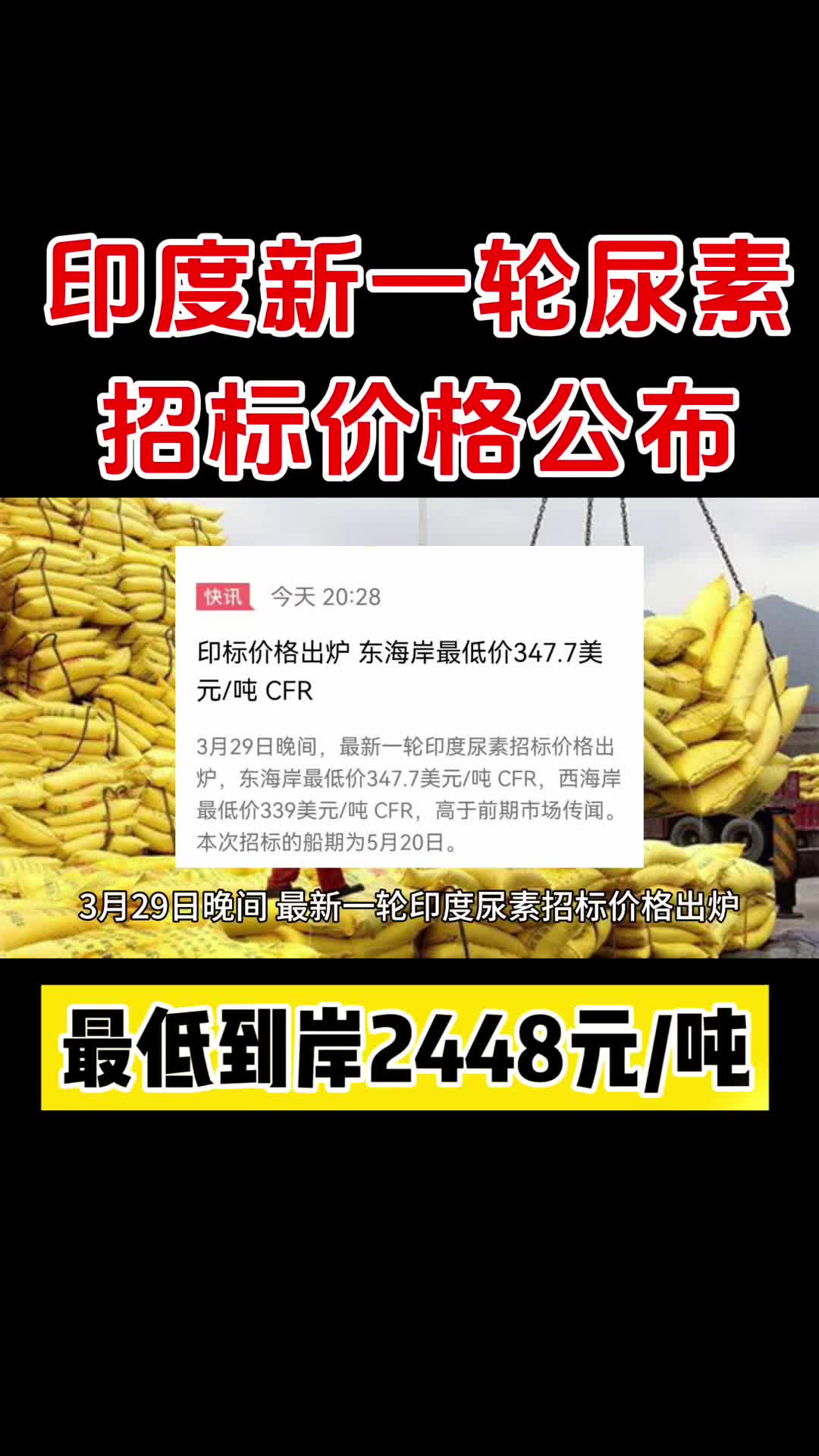 印度新一轮尿素进口招标价格出炉#尿素#三农 #农资肥料