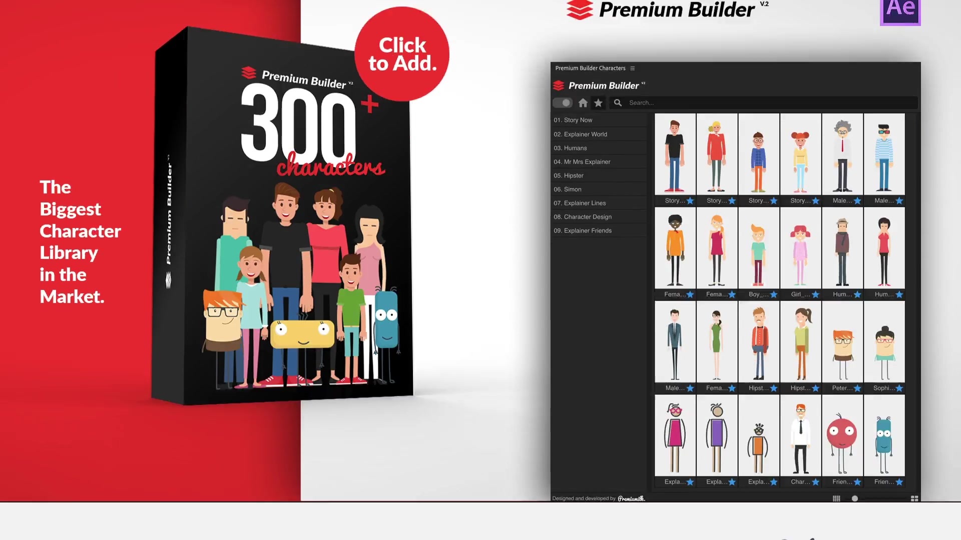 ae模版教程:300个预制的人物角色 PremiumBuilder Characters