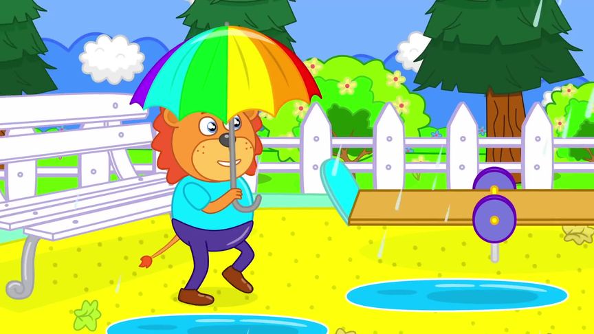 小狮子的七彩雨伞#小狮子一家 #动画片 #儿童