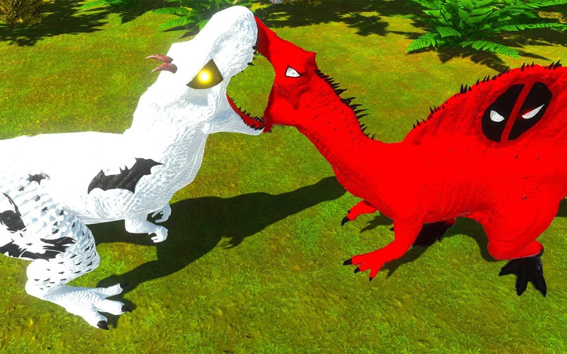 蝙蝠侠霸王龙 vs 金刚狼霸王龙 vs 死侍棘龙 - 动物起义战斗模拟器ARBS