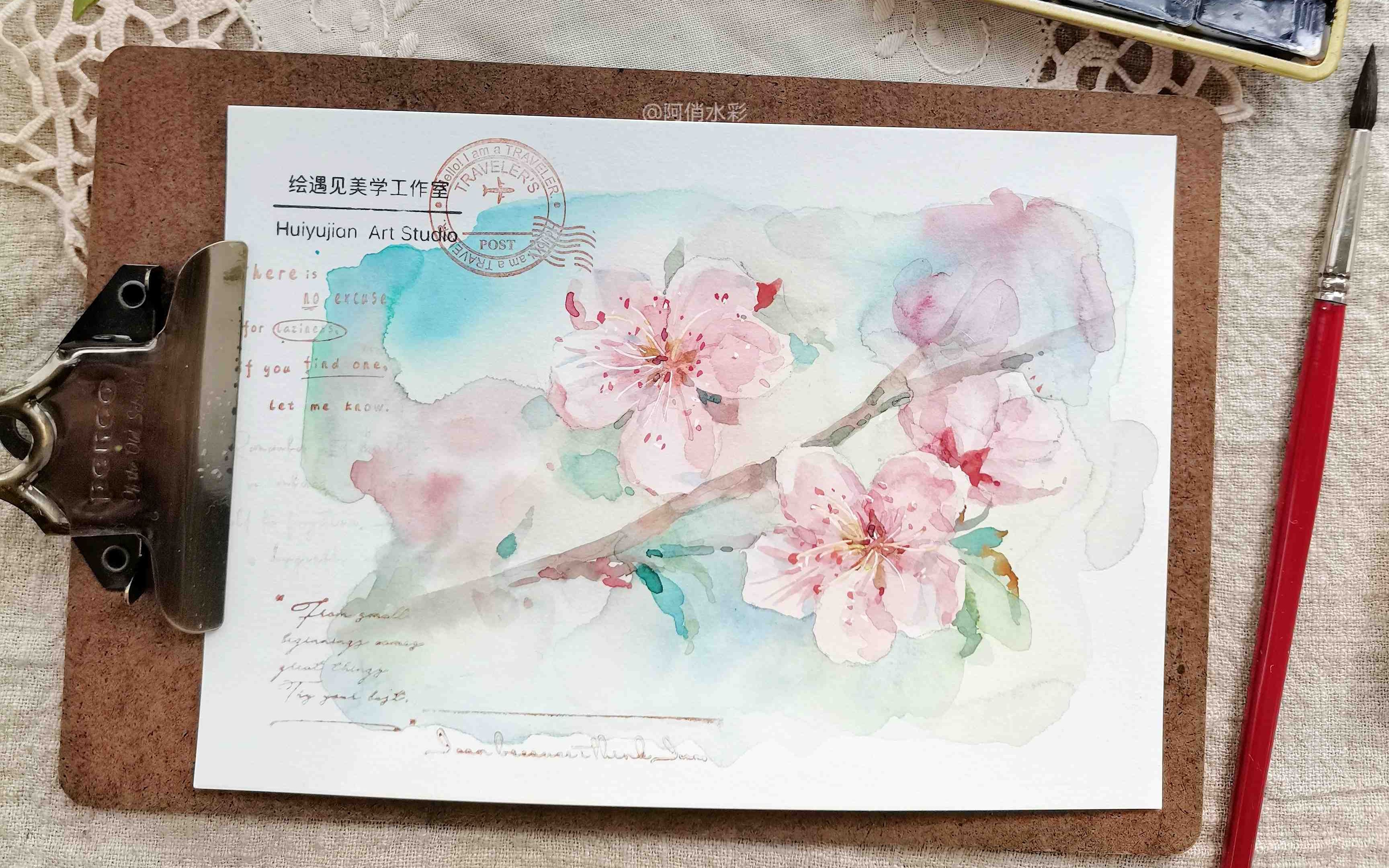 保姆级水彩花卉教程 | 粉红桃花的简单画法