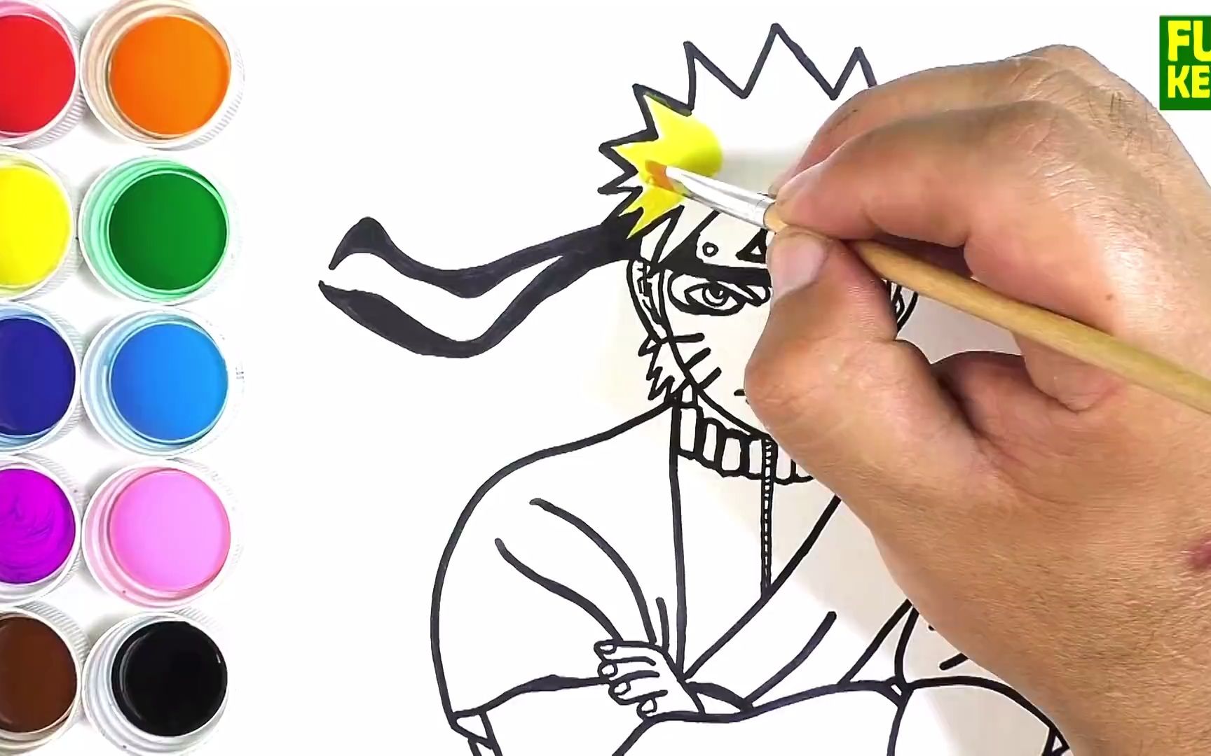 【简笔水彩画】教你画火影忍者漩涡鸣人然后上色~超级简单的绘画,一...