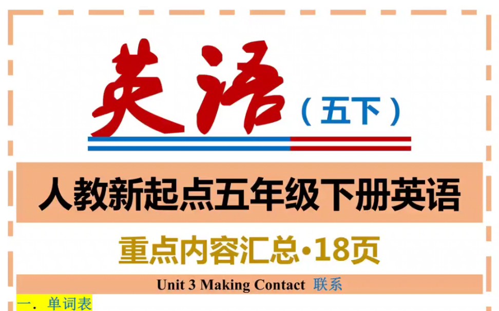 人教新起点五年级下册英语重点内容汇总