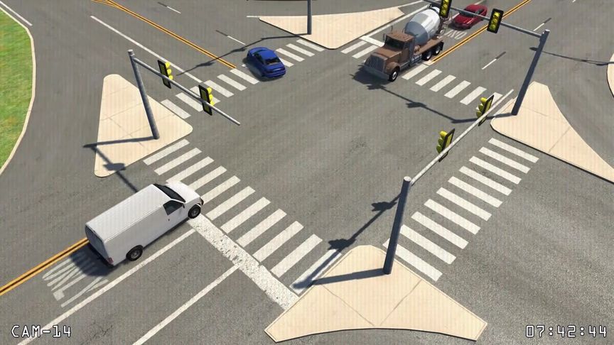 从监控视角目睹交通事故的发生 真实车祸模拟beamng