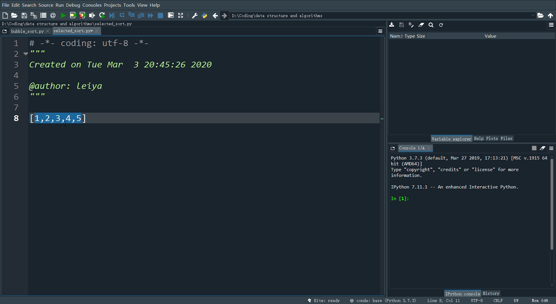 Selected_sort(用Python实现选择排序)(2)