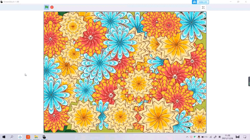 图形化编程(scratch)落笔生花 采用画笔的印章工具,旋转后即可获得