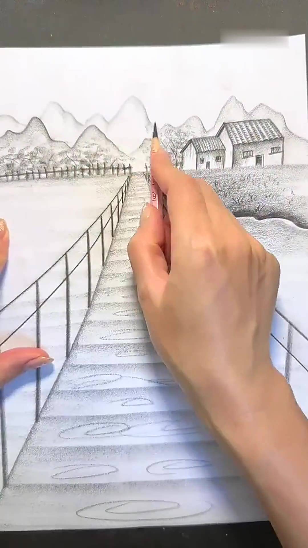 一学就会的炭笔风景画,简单画家乡风景!