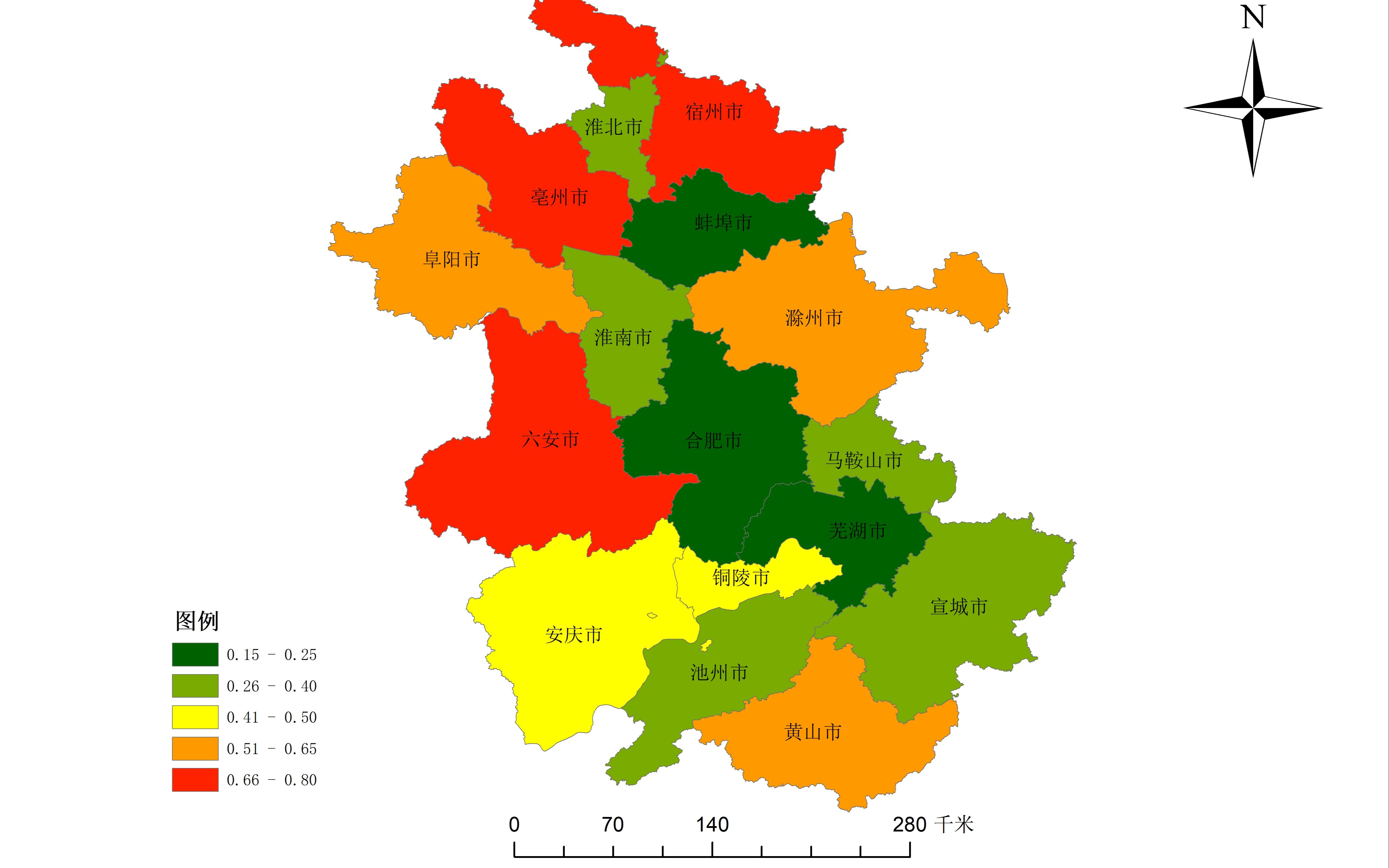 用ArcGIS给单个省份内部地市分层设色,并添加图例