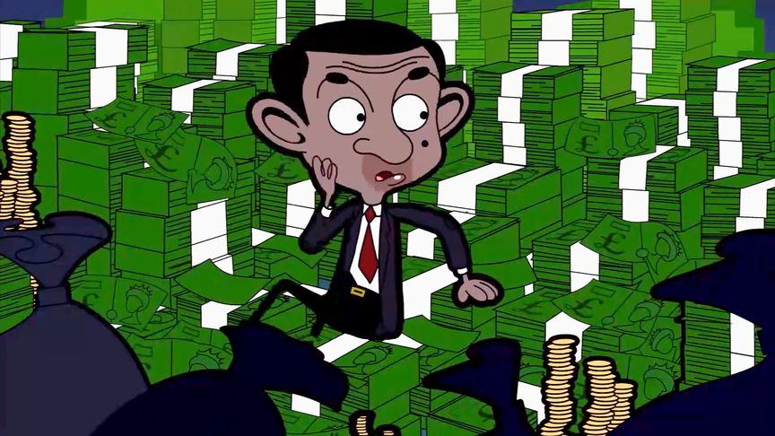 憨豆先生动画版:憨豆一不小心掉进了钱堆里!
