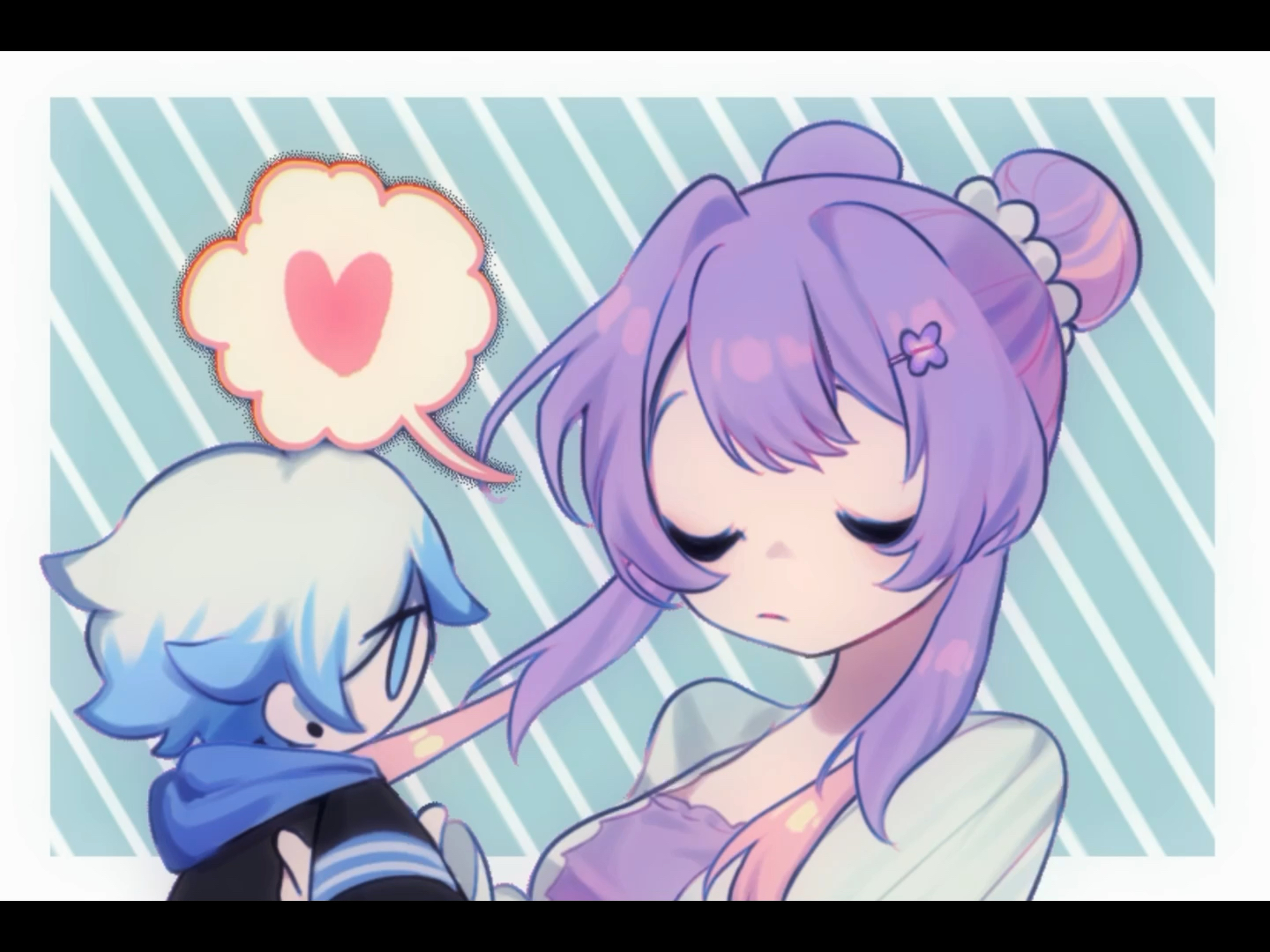 给朋友做滴OC动画。紫色头发她的,白的我的。动画软件是Spine