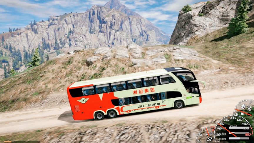 货车模拟器:开公交车带乘客抄近道,跑山路太危险,翻车了!