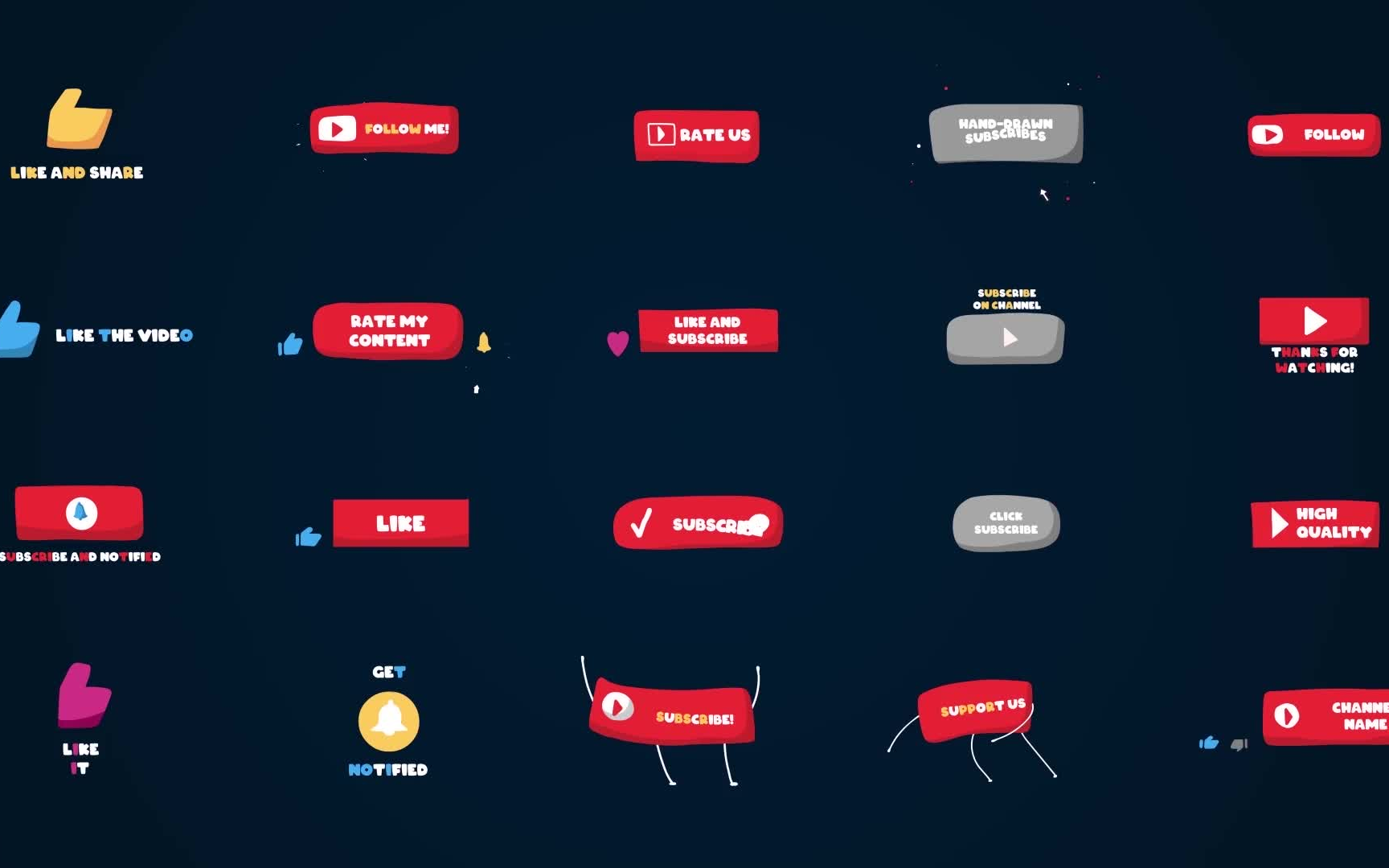 AE模板-YouTube点赞订阅关注横幅有趣的手腿摆动鼠标点击液体效果