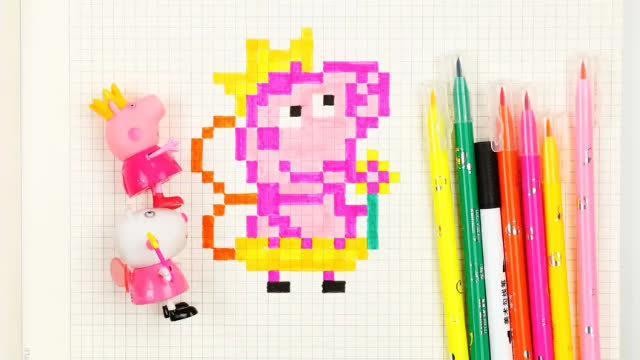 仙女小猪佩奇格子小画儿童简笔画趣盒子手工课